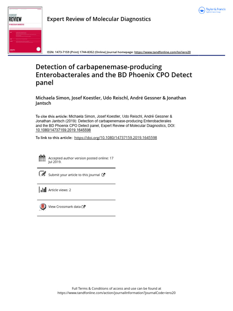 Detection of Carbapenemase Producing Enterobacterales and BD Phoenix ...