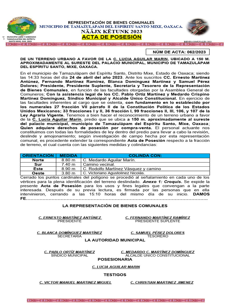 Acta de Posesion 062 | PDF | Gobierno