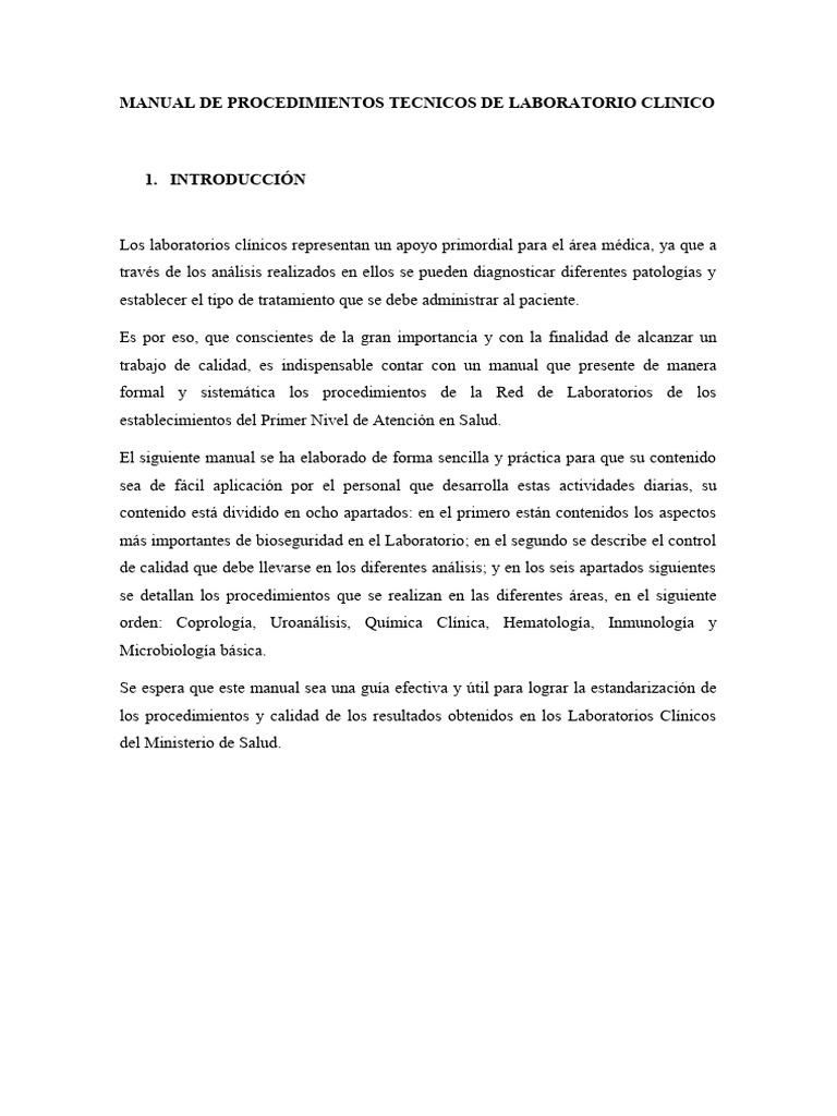 Manual de Procedimientos Tecnicos de Laboratorio Clinico | PDF ...