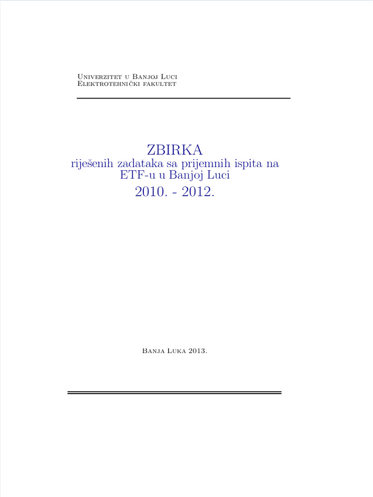Zbirka Rijesenih Zadataka Sa Kvalifikacionih Ispita Iz Matematike | PDF