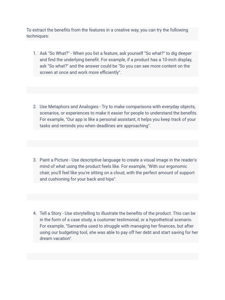 Creative Techniques for Highlighting Product Benefits | PDF