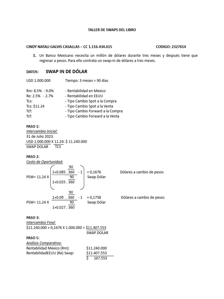 Taller de Swaps: Análisis y Ejemplos | PDF | Swap (Finanzas) | Dólar de los Estados Unidos