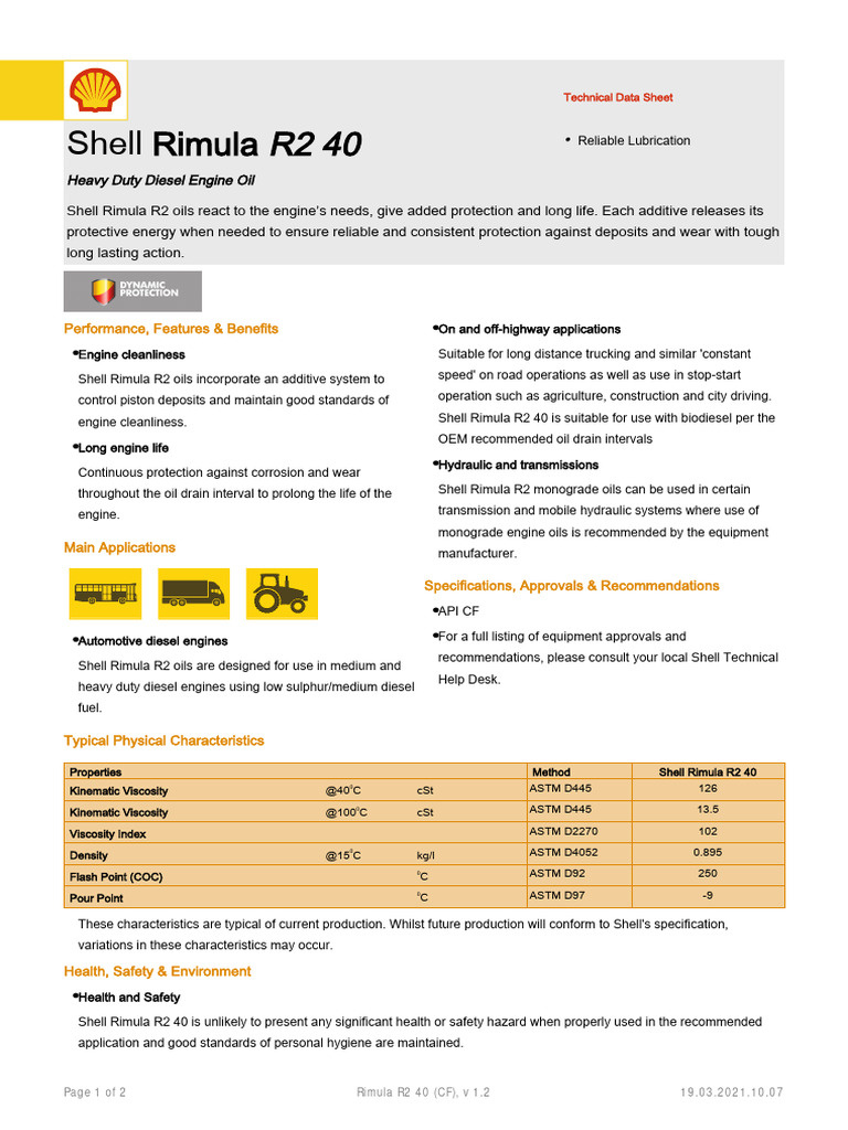 Shell Rimula R2 SAE 40 | Download Free PDF | Motor Oil | Mechanical ...