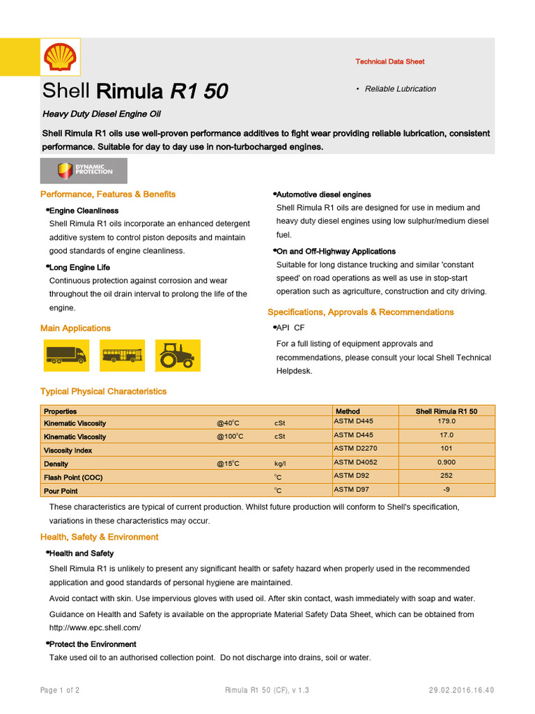 Shell Rimula R1 SAE 50 | Download Free PDF | Physical Sciences