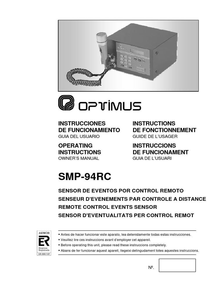 SMP-94RC Instrucciones de Funcionamiento Guia Del Usuario Instructions ...