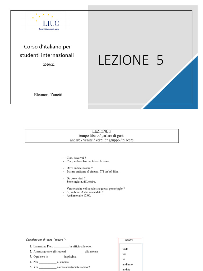 ITA - Lesson 5 (ELEONORA) | PDF