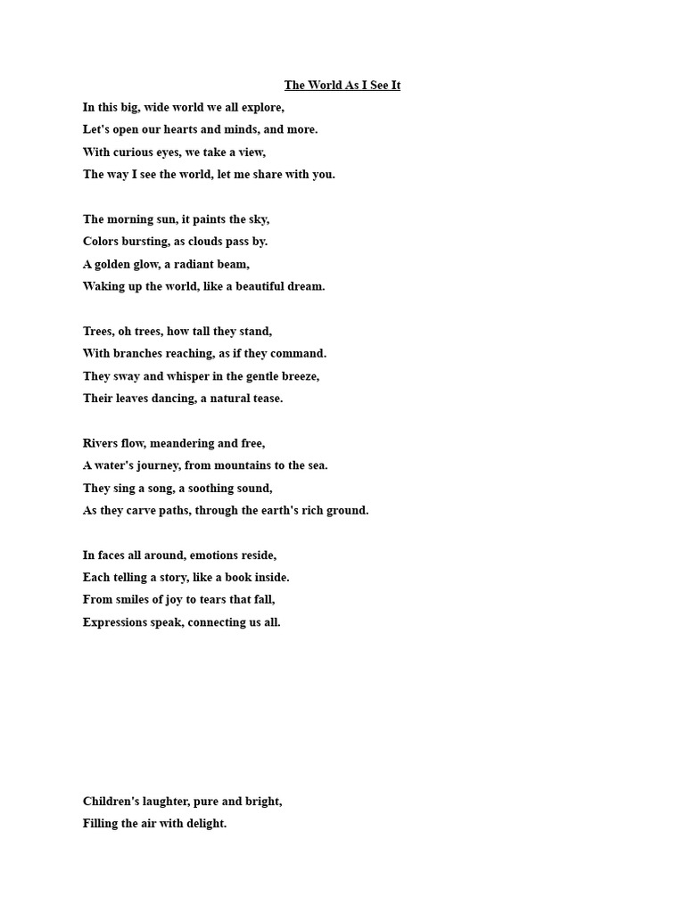 The World As I See It: A Poem | PDF | Art | Poetry