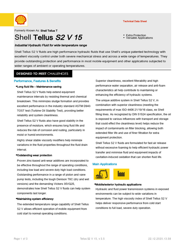 Shell Tellus S2 V 15 | PDF | Viscosity | Motor Oil