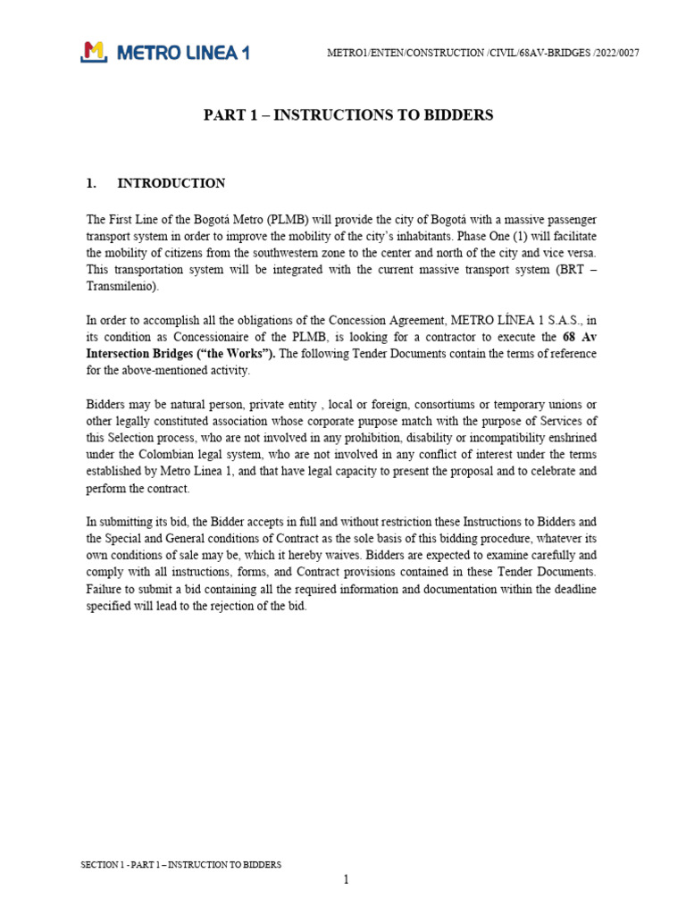 Part 1 - Instruction To Bidders | PDF | Addendum