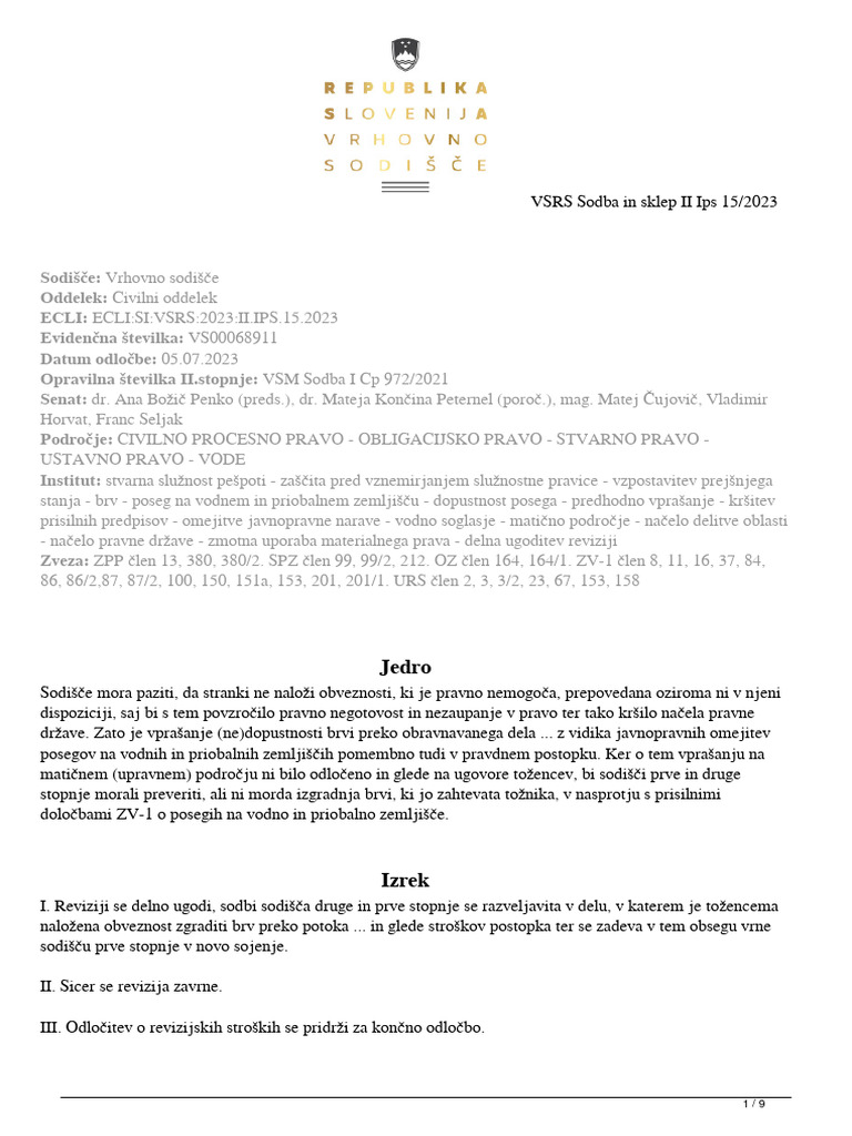 VSRS Sodba in Sklep II Ips 15 2023-05.07.2023 | PDF