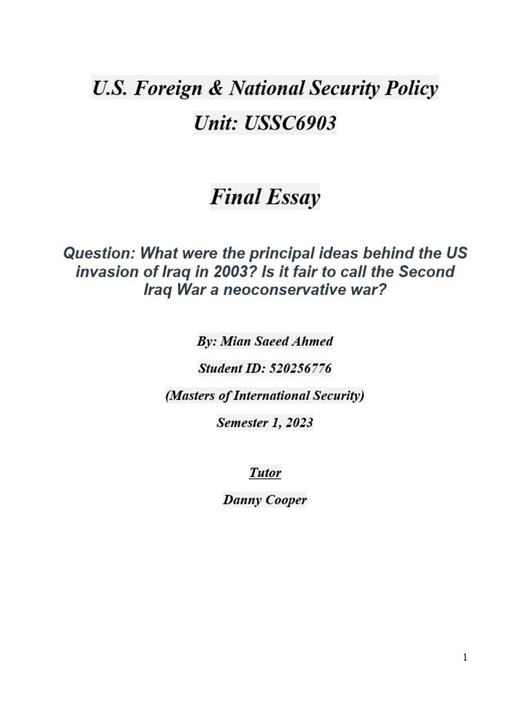 Neoconservatism and the Iraq War Analysis | PDF | Neoconservatism ...