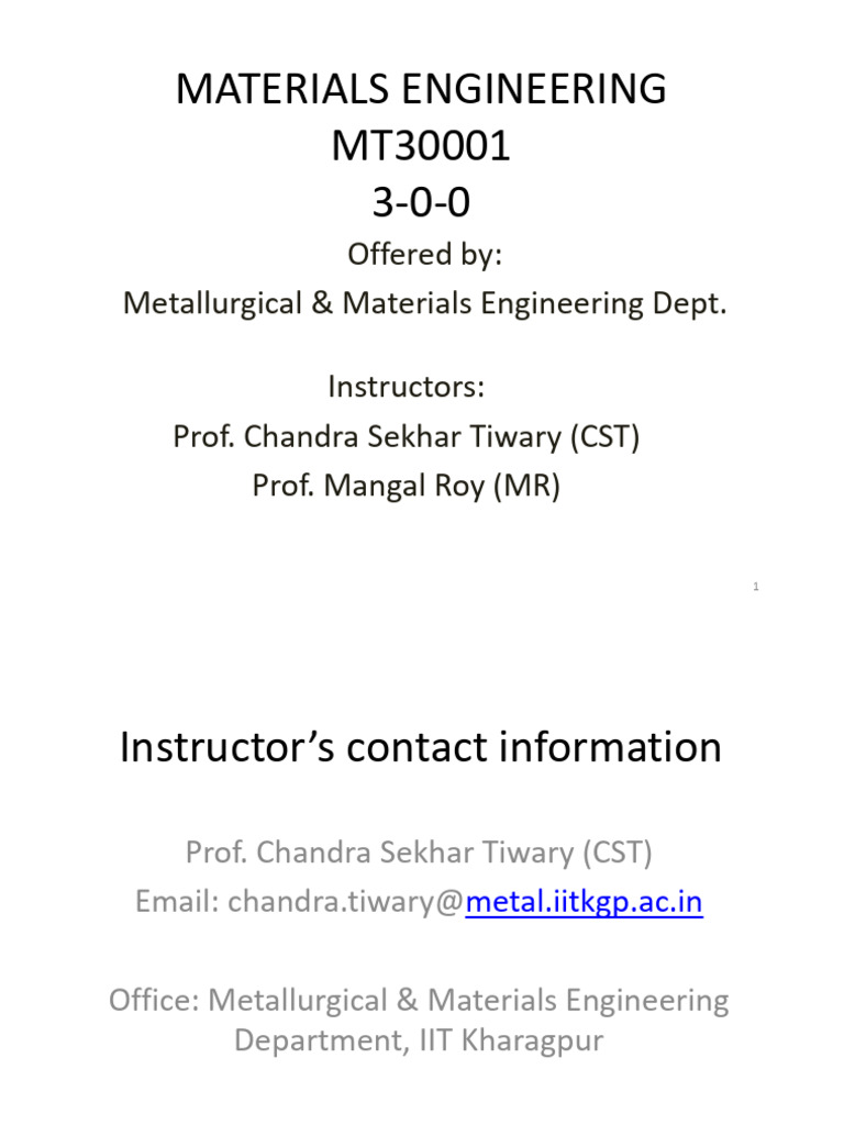 Materials Engineering MT30001 3-0-0 | PDF | Ceramics | Metals