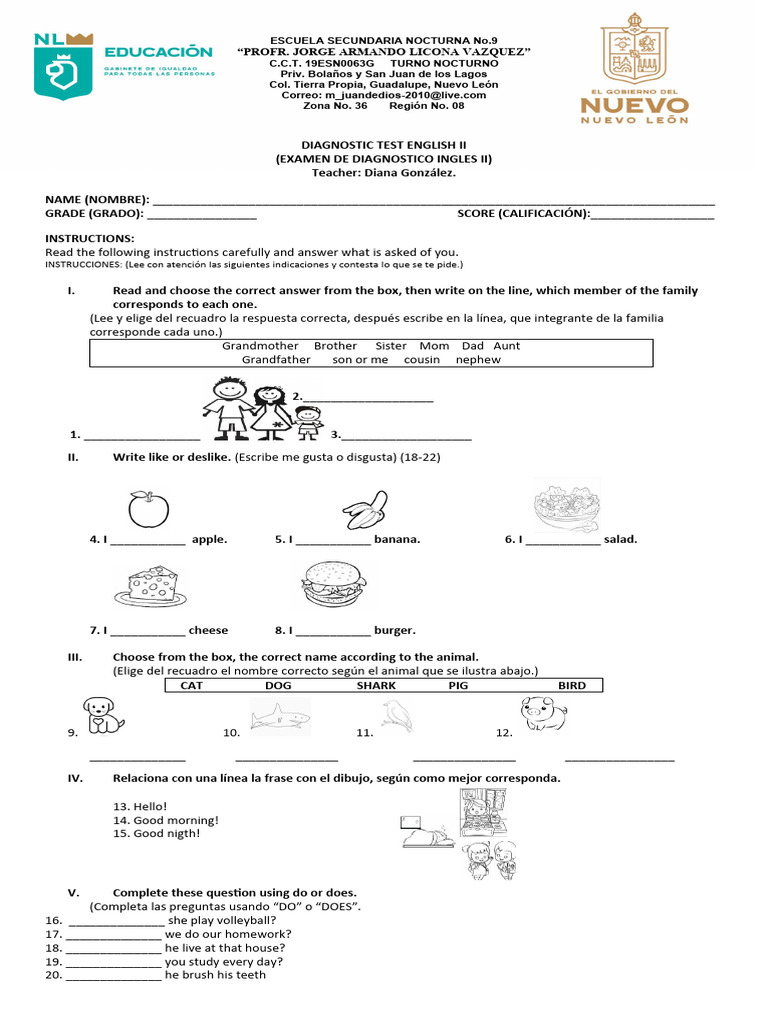 Diagnostic Test English Ii | PDF