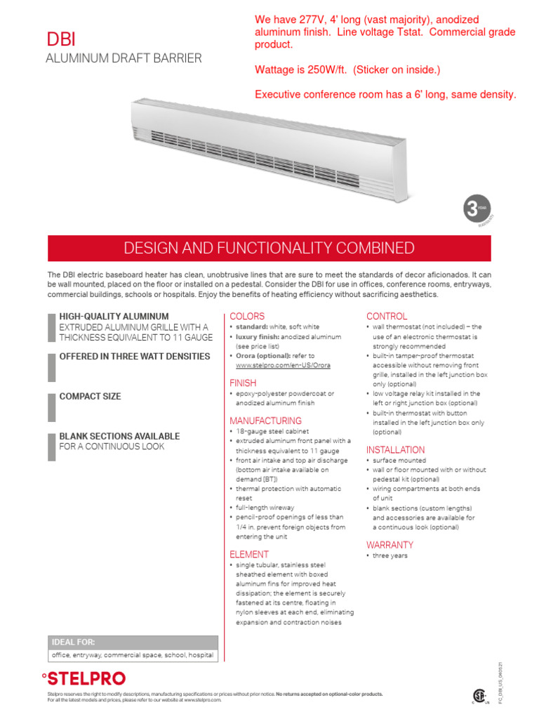 Electric Baseboard Stelpro | PDF | Relay | Thermostat