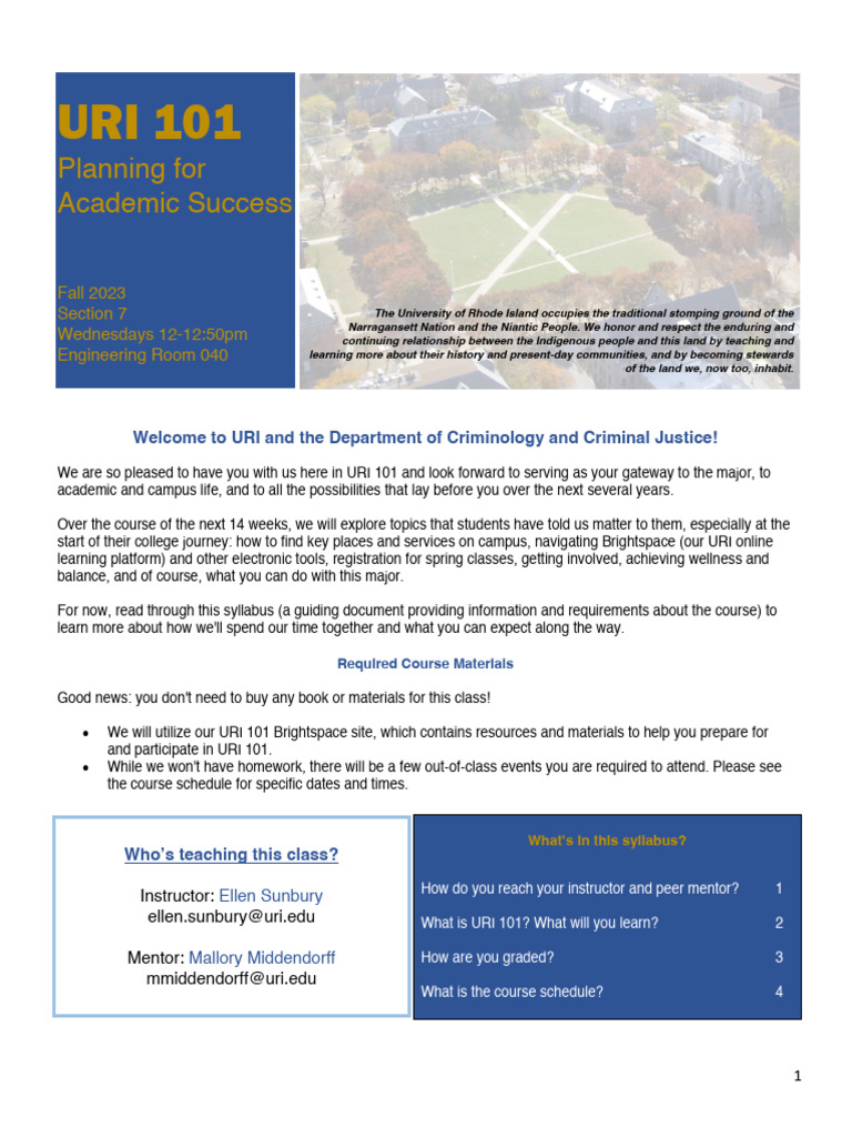 URI 101-Syllabus-Fall2023 | PDF | Criminology | Experience