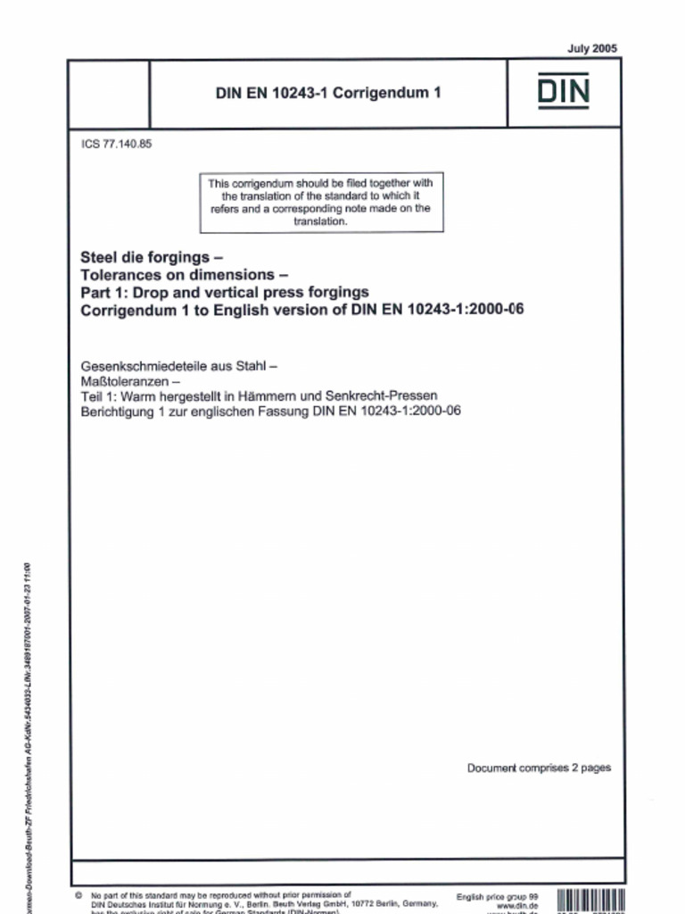 DIN EN 10243-1 With Corr1 | Download Free PDF | Europe