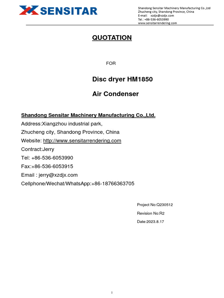 Shandong Sensitar Machinery Quotation | PDF | Turbine | Steam