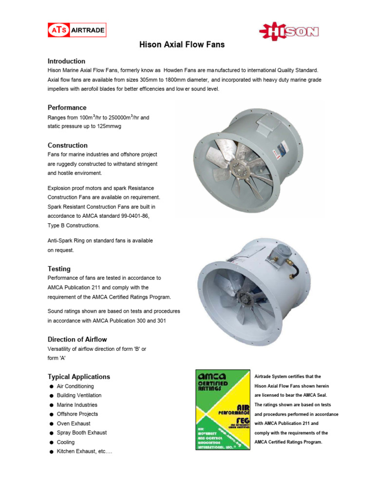 Hison Axial Flow Fans | PDF | Mechanical Engineering | Manufactured Goods
