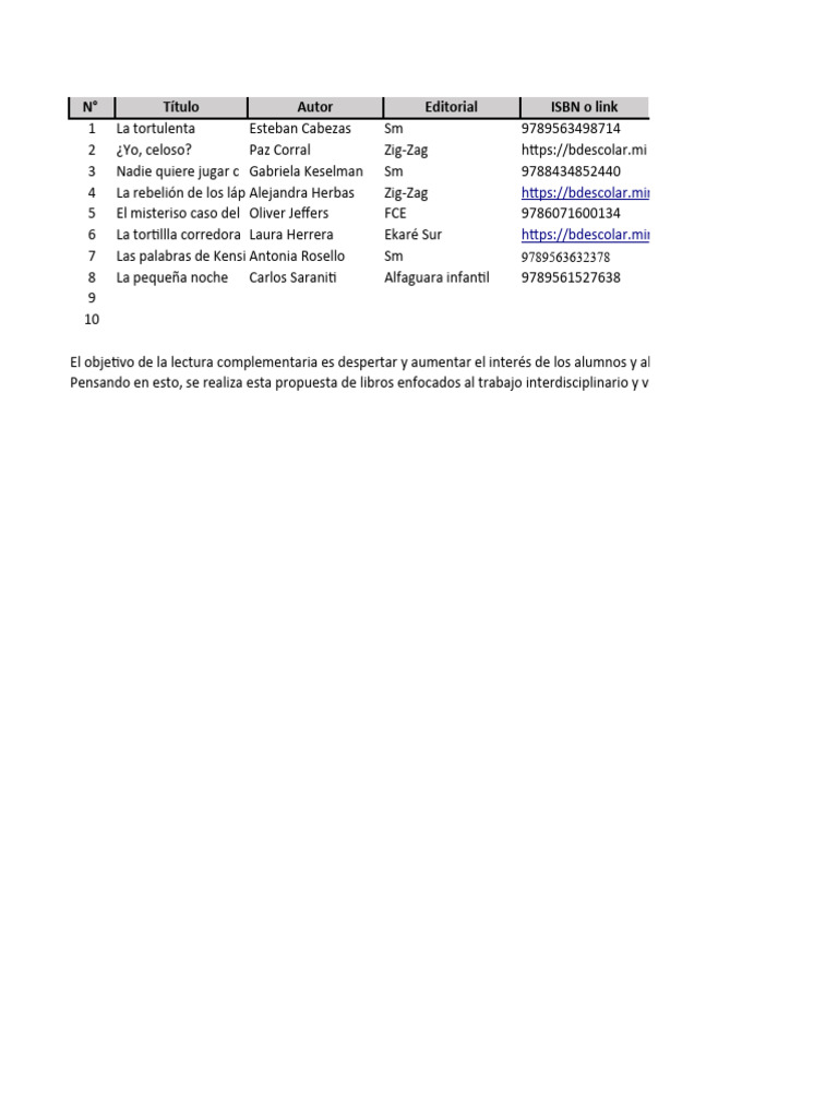 Lista 20 Lecturas 20 Domiciliarias 20 Colegio 20 Manantial | PDF ...