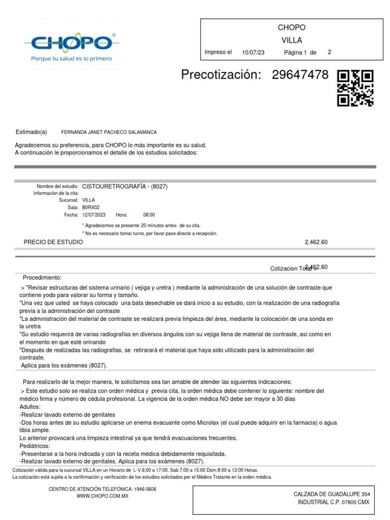 Precotización:: Villa Chopo | PDF | Sistema urinario | Medicina CLINICA