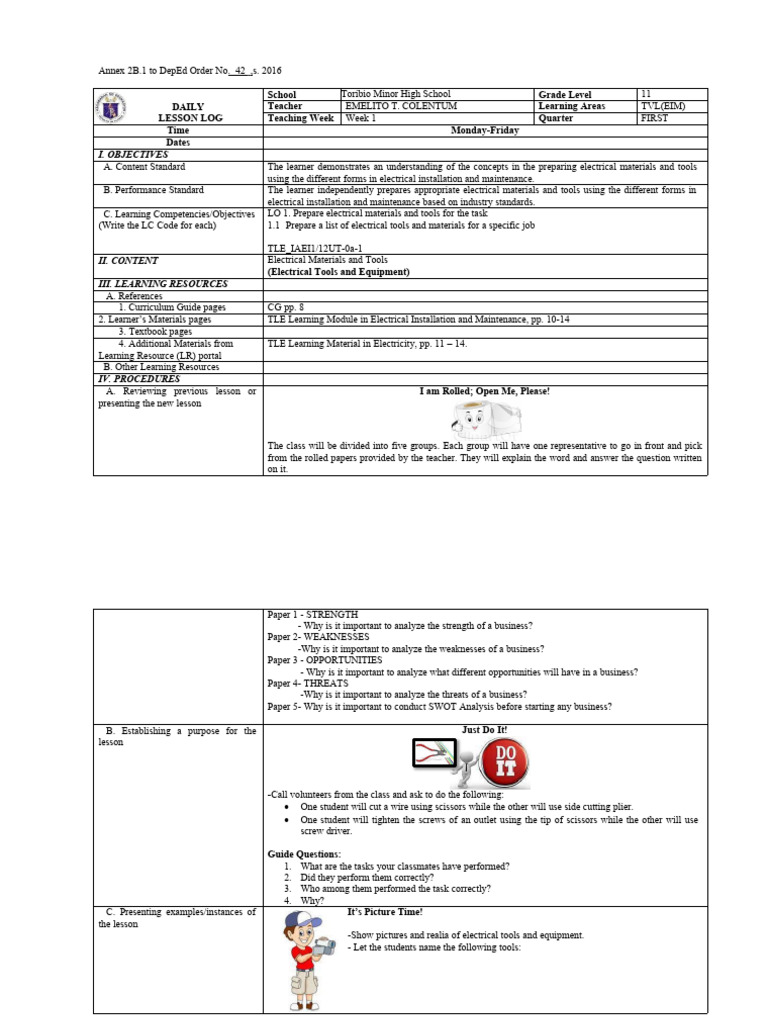 DLL in Eim 11 Q1 | PDF | Learning | Teachers