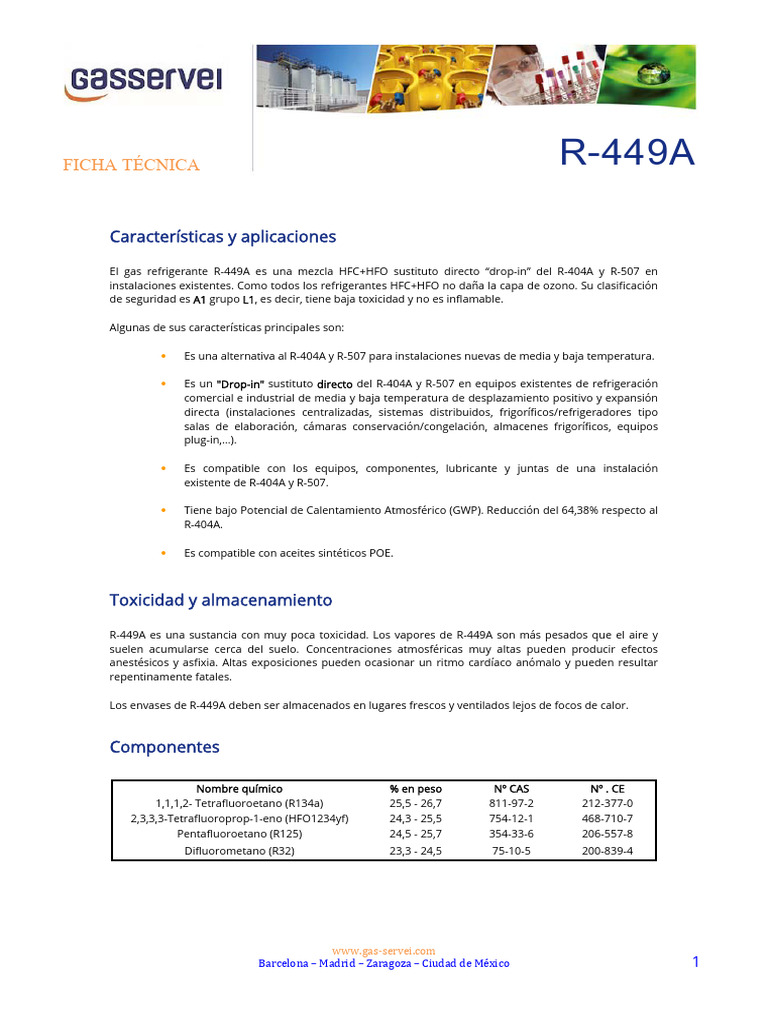 Ficha Tecnica R 449a Gas Servei | PDF | Química | Gases