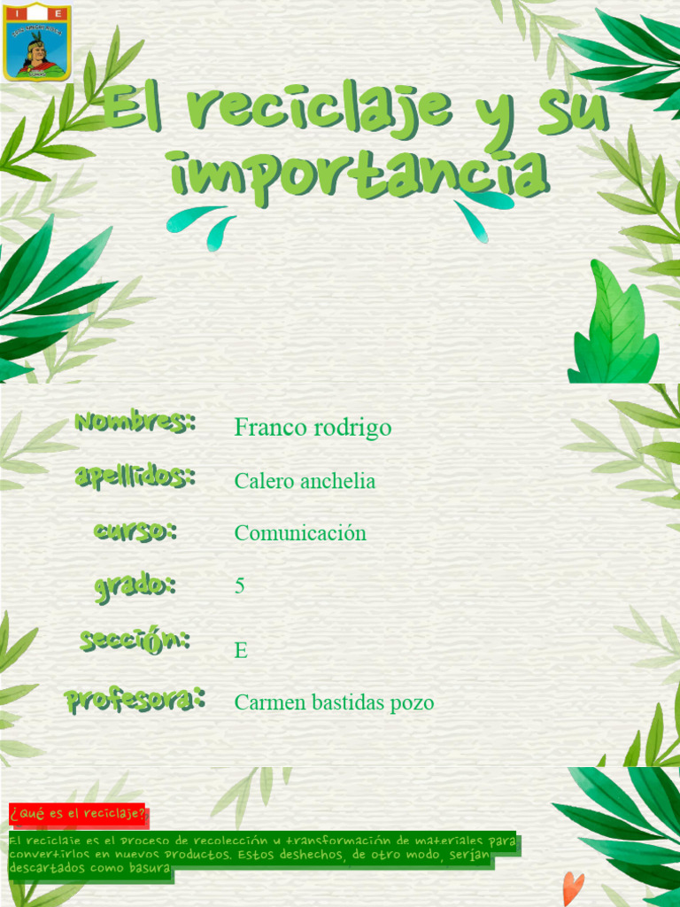 Tarea de Comu Bastidas | Descargar gratis PDF | Reciclaje | Residuos