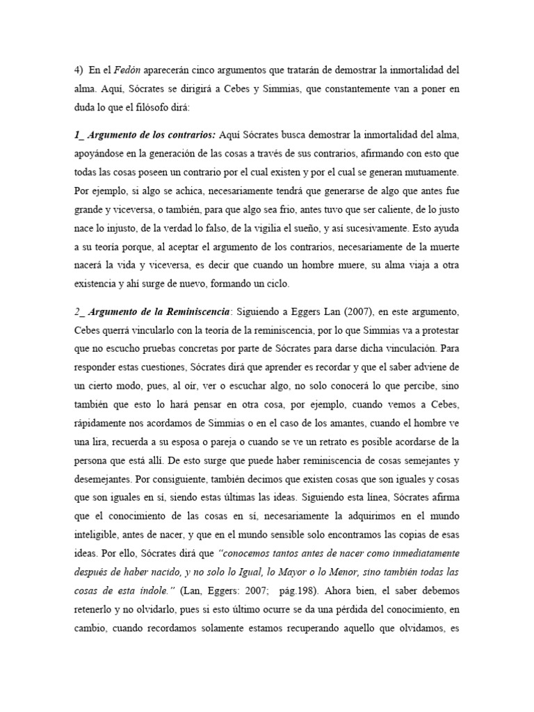 Argumentos de La Inmortalidad Del Alma, Platon | PDF | Alma
