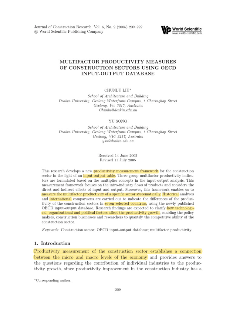 2005, 22 - IM - Multifactor Productivity Measures of Construction ... 2005, 22 - IM - Multifactor Productivity Measures of Construction ...