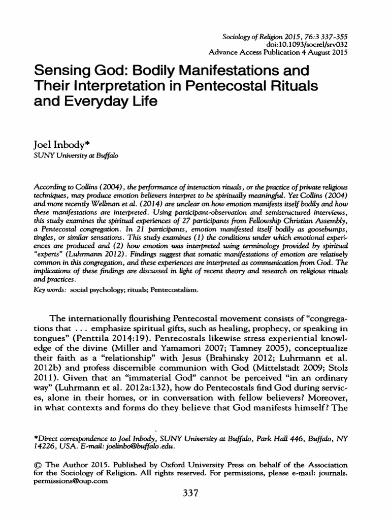 Sensing God in Pentecostal Rituals | PDF | Pentecostalism | Emotions