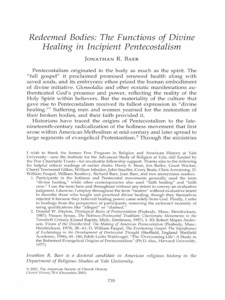 Jonathan Baer, Redeemed Bodies-The Functions of Divine Healing in ...