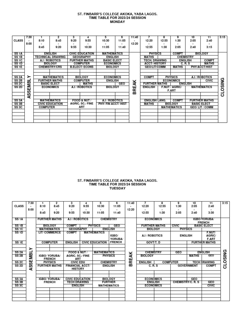New Edited SFC Timetable (SS) - 2023.2024 | PDF | Natural Sciences | Mathematics