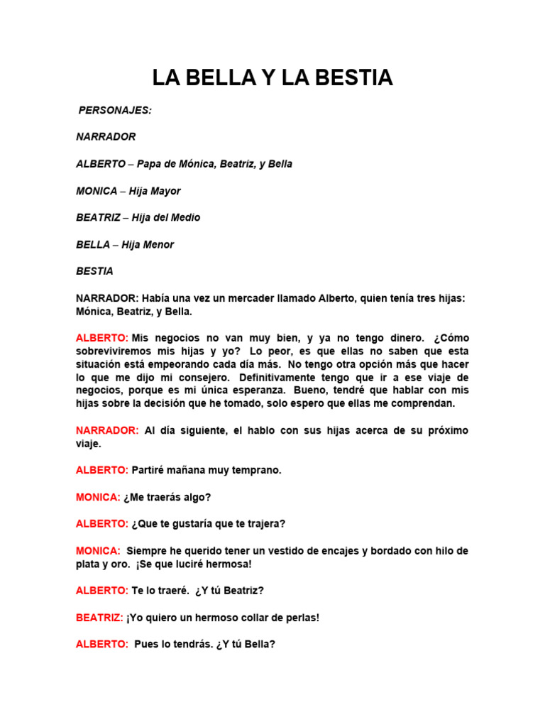 La Bella y La Bestia - Guion Teatral | PDF