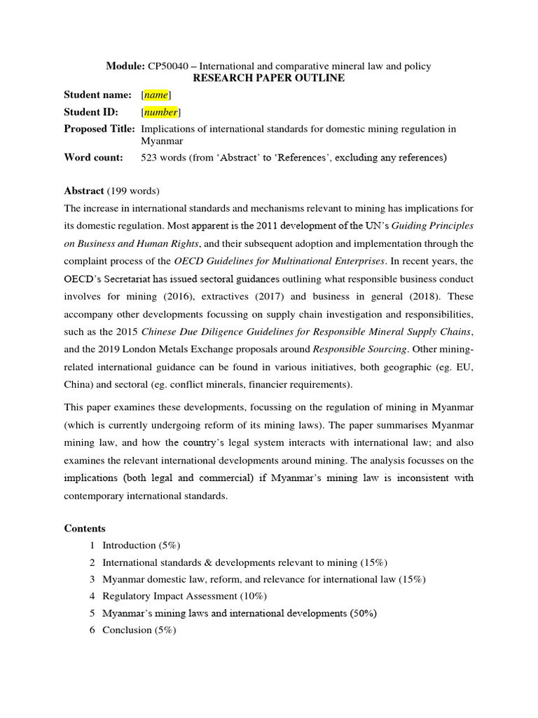 Example Outline For Research Paper | Download Free PDF | Mining | Due Diligence