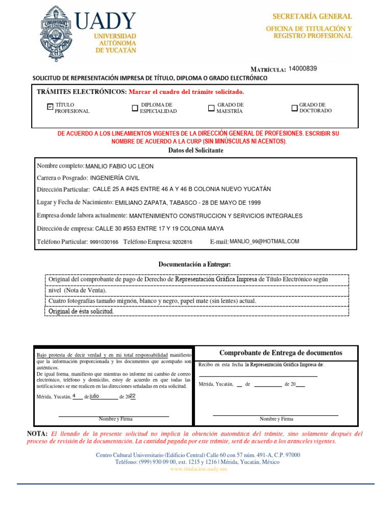 Formato UADY Representacion Impresa | PDF