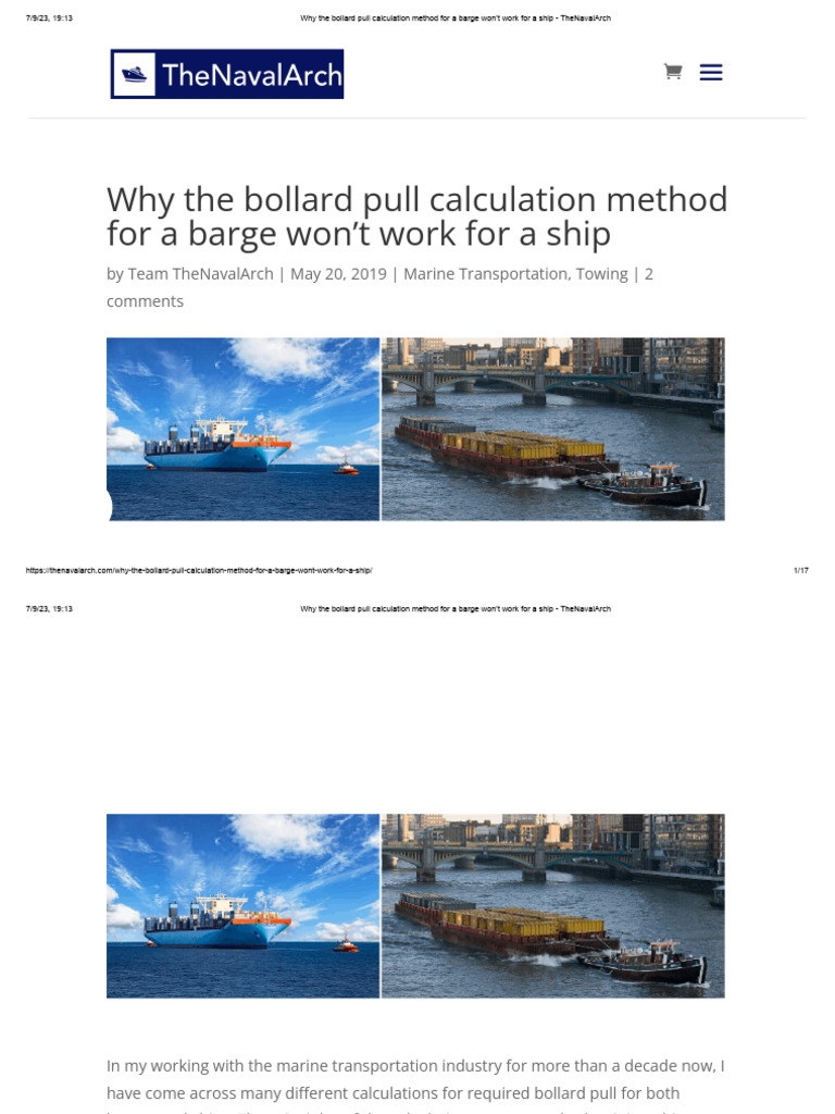 Why the bollard pull calculation method for a barge won’t work for a ...