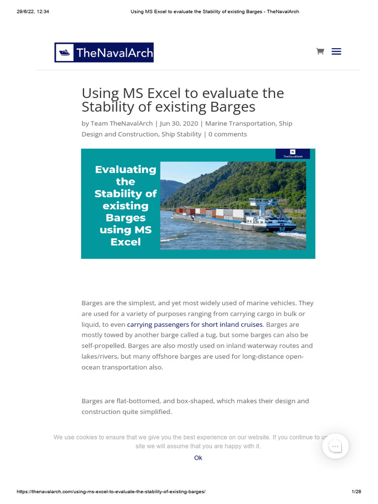 Using MS Excel To Evaluate The Stability of Existing Barges ...