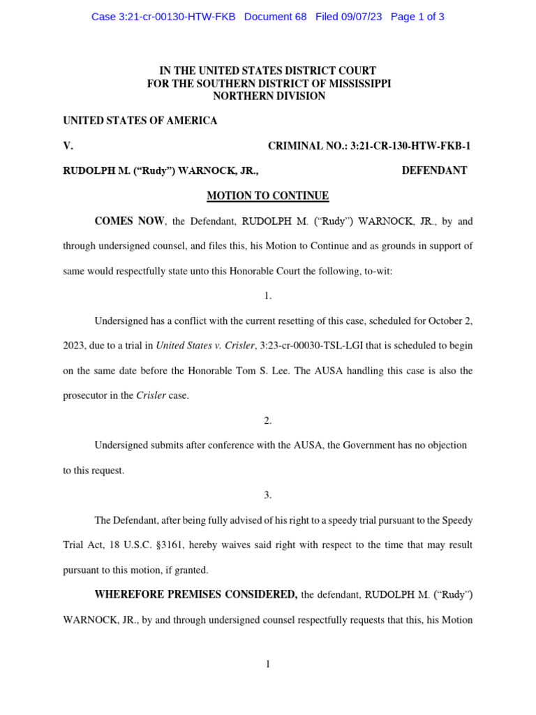 Warnock Continuance | PDF | Continuance | Legal Procedure