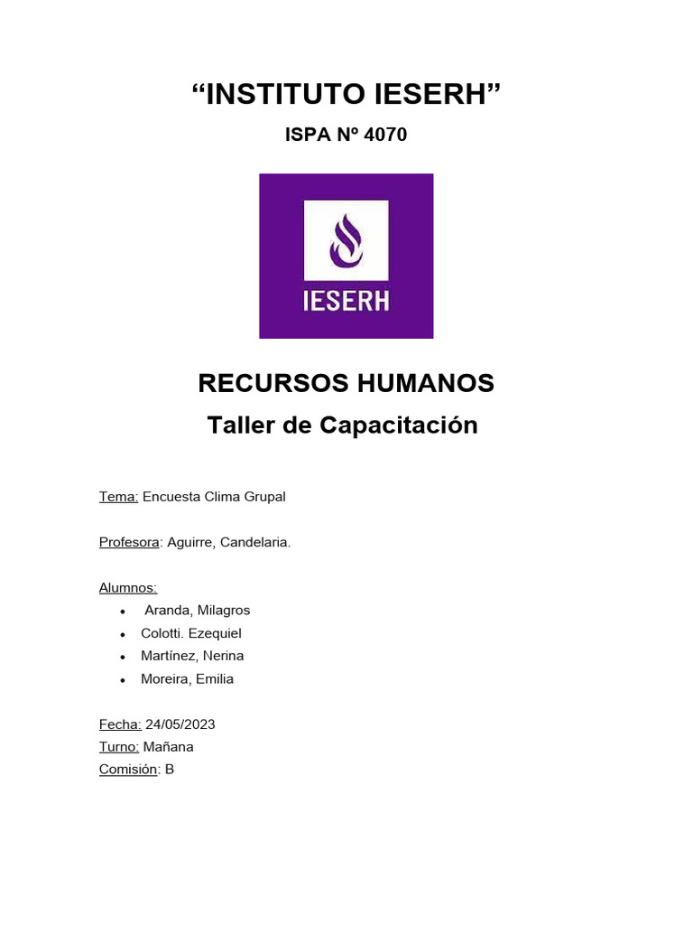 Encuesta Sobre Clima Grupal | PDF | Salón de clases | Aprendizaje