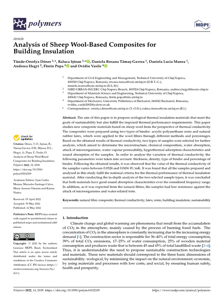 Analysis of Sheep Wool-Based Composites For Building Insulation | PDF ...