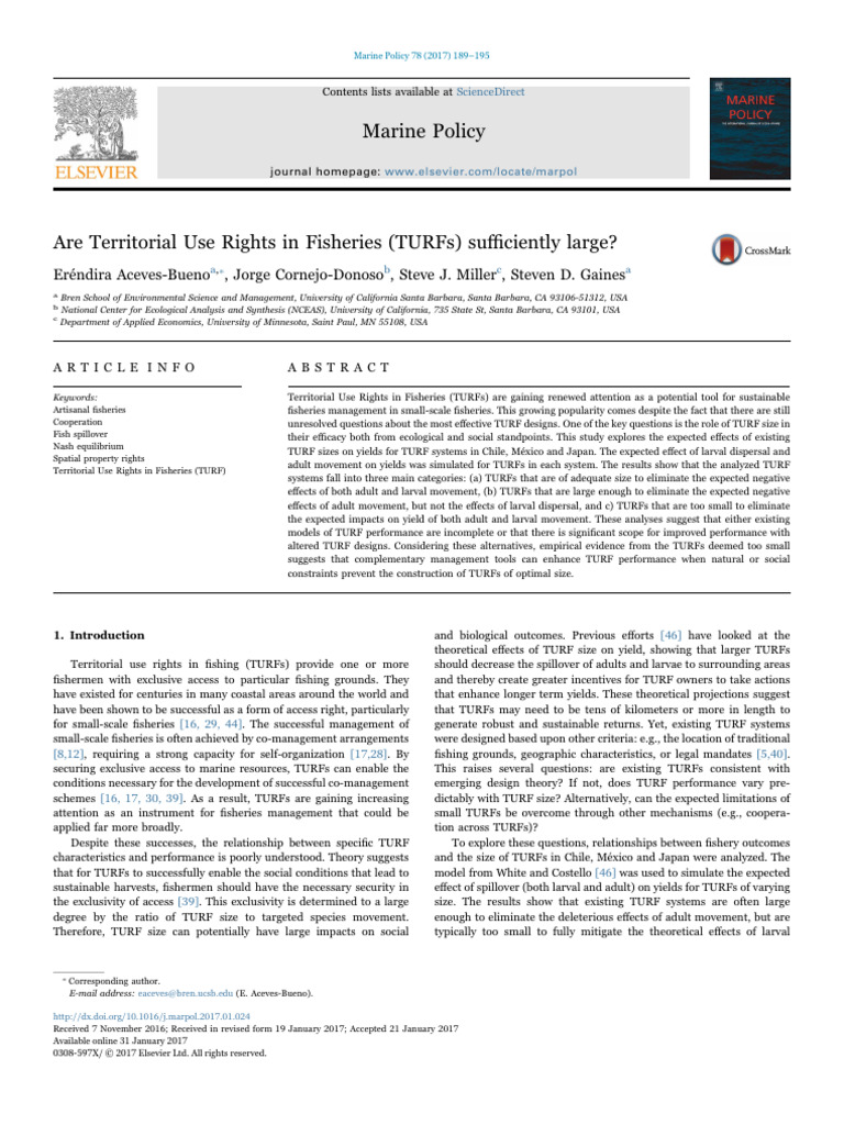2017 Are Territorial Use Rights in Fisheries (TURFs) Sufficiently Large ...