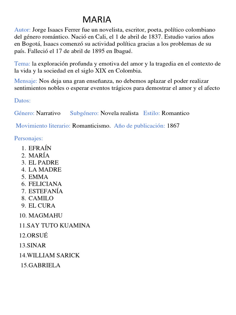 María: Amor y Tragedia en Colombia | PDF
