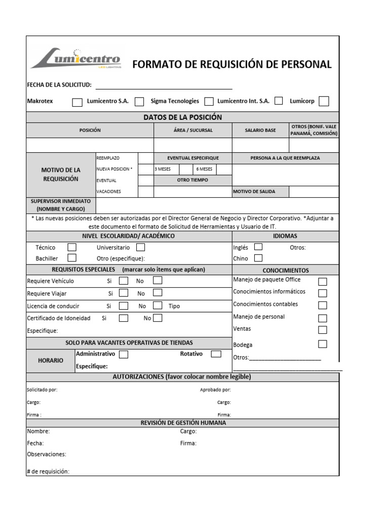 Formato Req de Personal | PDF | Informática | Tecnologías de la información