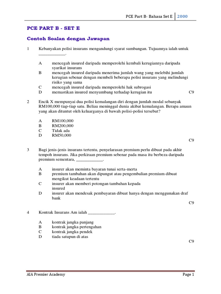 PCE Part B Bahasa Set E 2000 PCE PART B | PDF