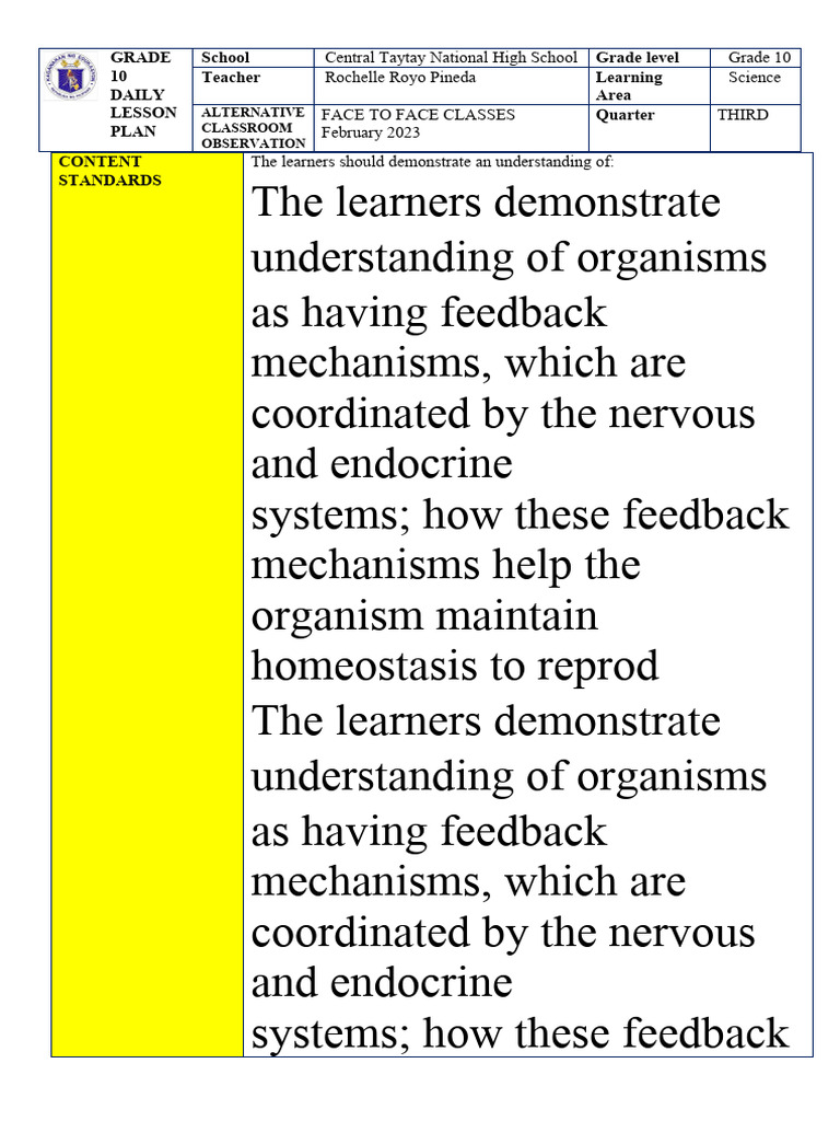 Sample Lesson Plan For Reproductive System | PDF | Learning | Sex Education