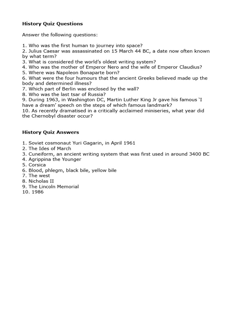 Intrebari Despre Istorie History Quiz Questions | PDF | Social Science