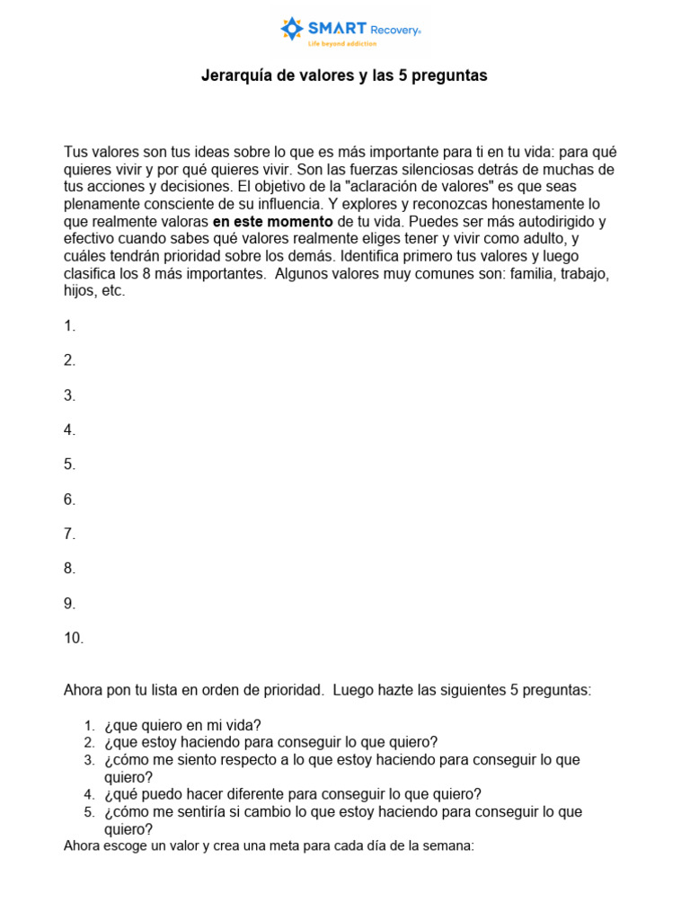 5 Jerarquia-De-Valores-Y-Las-5-Preguntas - HOV-and-the-5-questions | PDF | Crecimiento personal ...