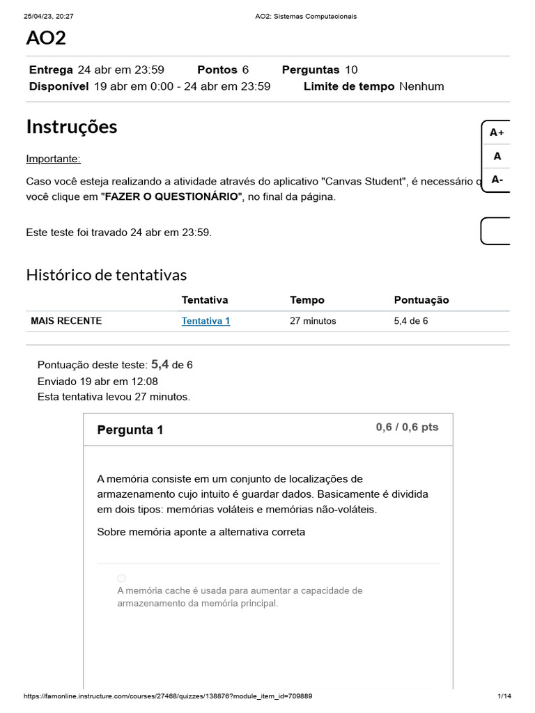 AO2 - Sistemas Computacionais | PDF | Armazenamento de dados de computador | Unidade central de ...