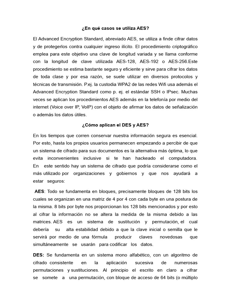 DES y AES | PDF | Criptografía | Clave (criptografía)