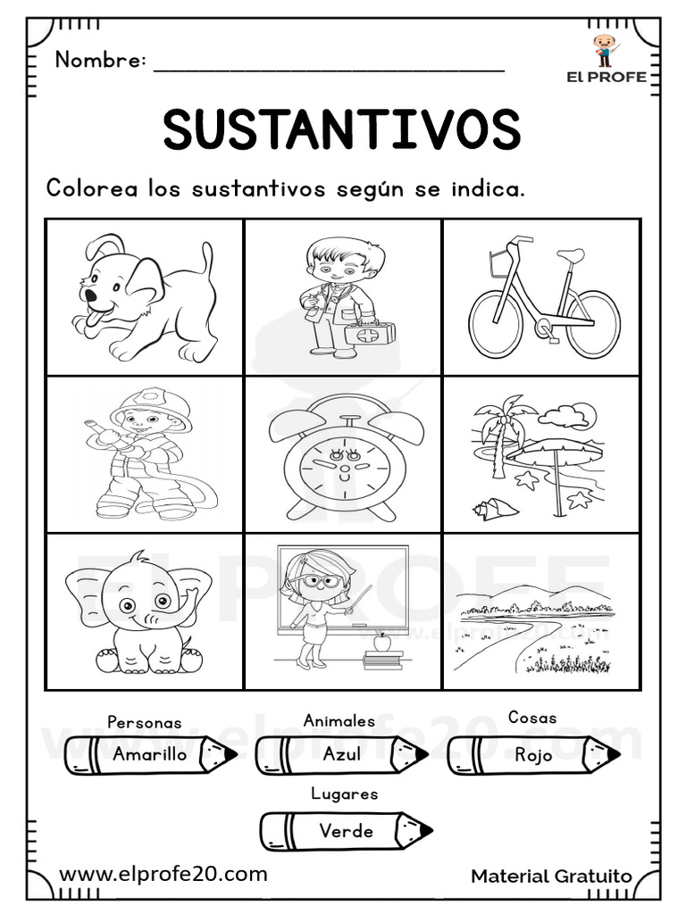 Página Para Colorear De Sustantivos Comunes Y Propios Clasificación